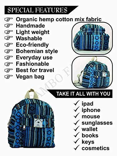 Generic Eco Friendly Set Of Mini Backpack + Pen case Coin Purse Hemp University Light Weight For Girl (Blue), Small