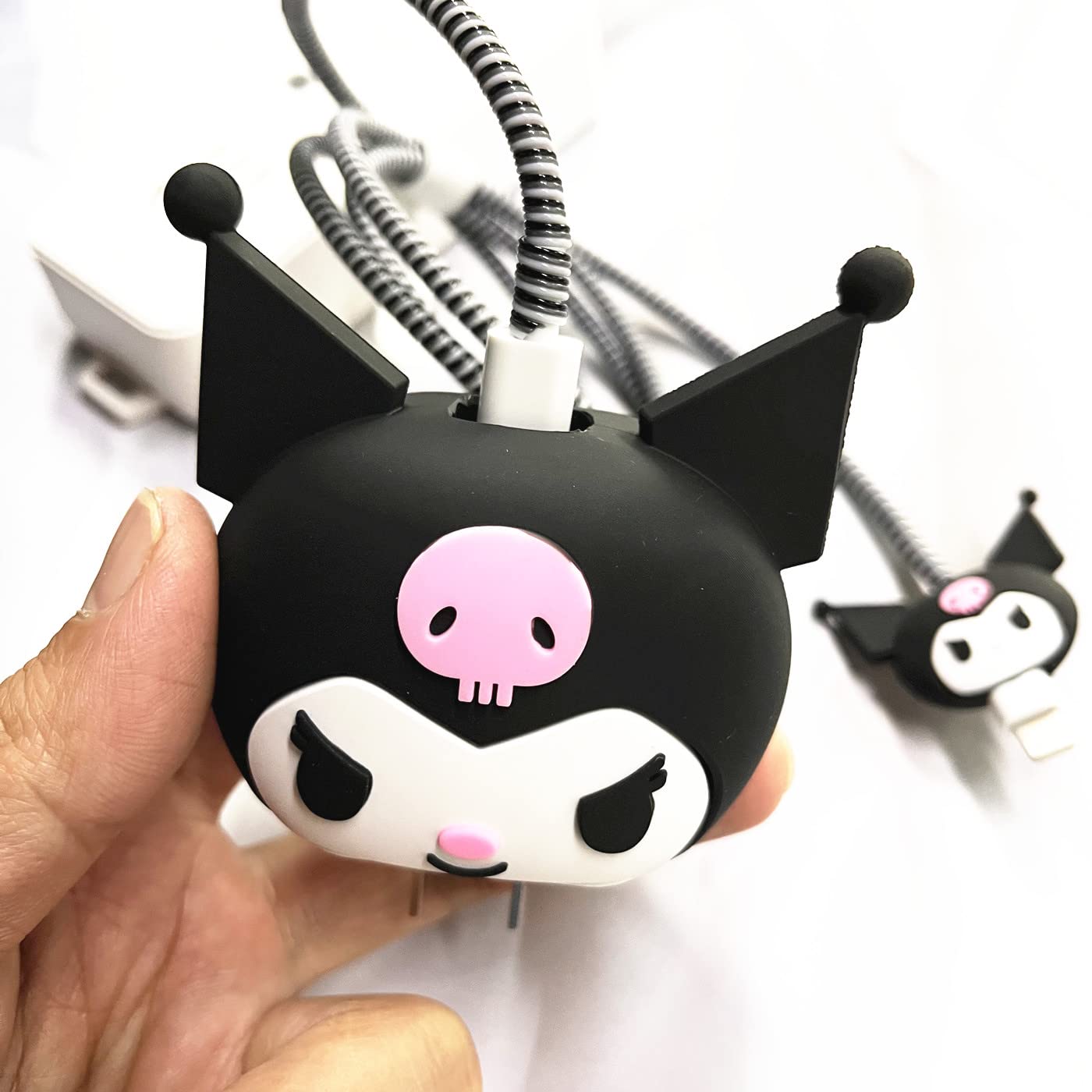 Cute Cartoon Fast Charger Protector for Apple 18W 20W iPhone 14 13 12 11 Pro Max Fast Charging Cable Charger Adapter Protective Cover Cable Accessory Data Cable Protective Sleeve (Black Rabbit)