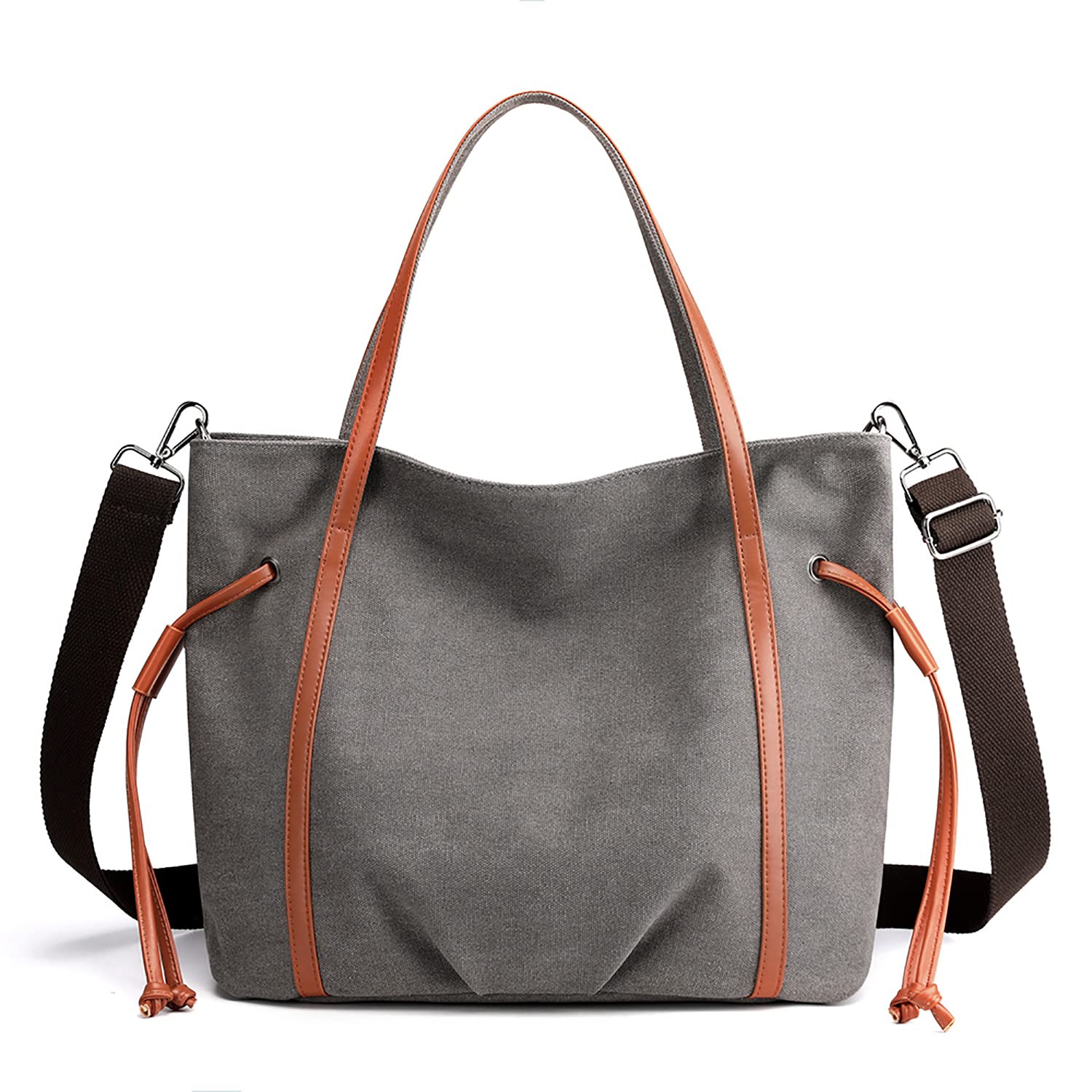 Canvas Shoulder Handbag Tote Bags for Women Top Handle Satchel Handbags Messenger Bag Purse with Adjustable Shoulder Strap (Grey)