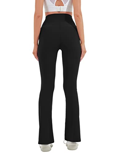 HEGALY Women's Flare Yoga Pants - Crossover Flare Leggings High Waisted Bootcut Bell Bottom Workout Sweatpants Black