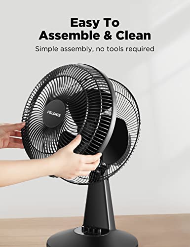 PELONIS Table Fan 12-Inch Oscillating Table Fan Small Portable Electric Plug-In Desk Fan 3-Speeds Adjustable Tilt Head for Bedroom and Office Black