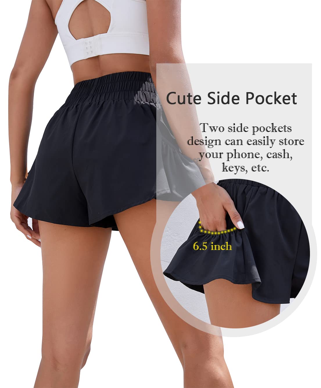 BMJL Womens High Waisted Shorts Athletic Running Shorts Workout Gym Quick Dry Flowy Shorts with Pockets(S,Khaki)