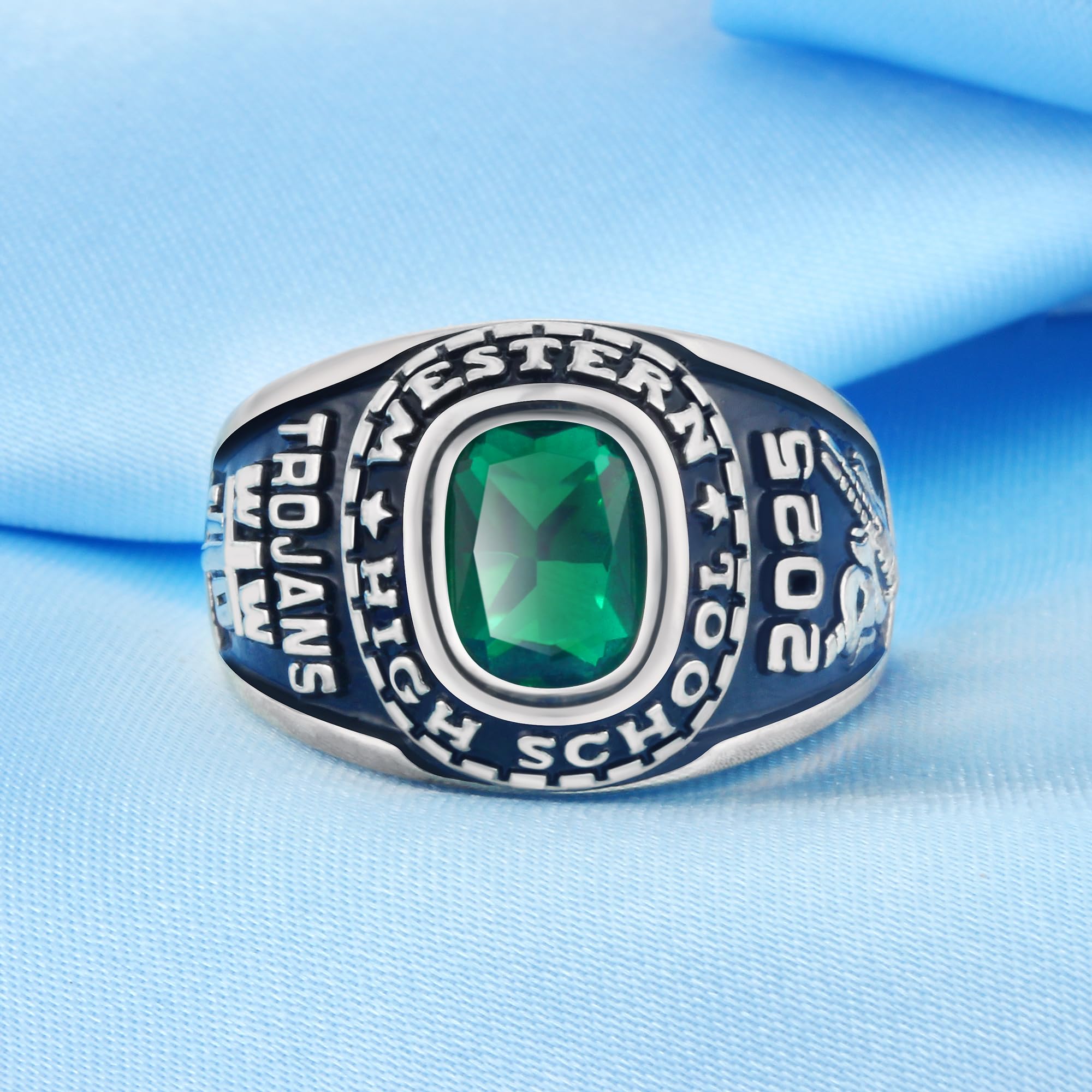Ccjcinata Fully Personalized Customized class rings 10kt White Gold High School Class Rings and College Class Ring for women β Classic Collection (Sterling Silver - Platinium)