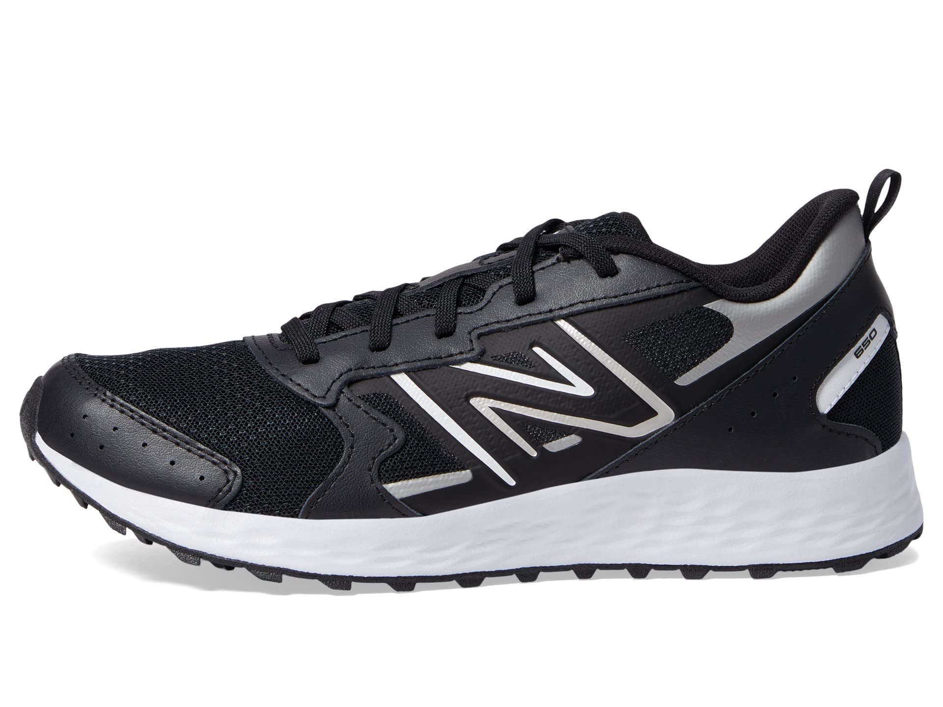 New Balance Kid's Fresh Foam 650 V1 Lace-up Running Shoe, Black/Metallic Silver/White, 5 Wide Big Kid