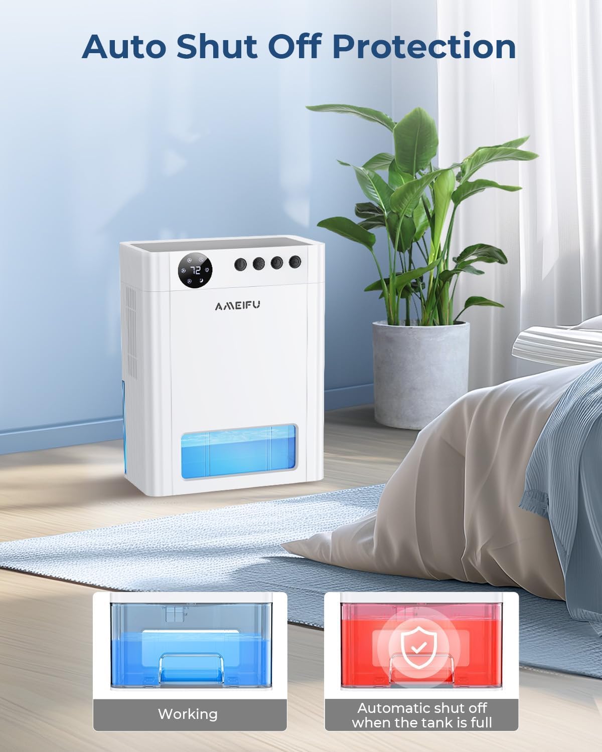 Dehumidifier, AMEIFU Dehumidifier for Basement, 135 OZ Water Tank, (900 sq.ft) Quiet Dehumidifier for Home Bedroom Bathroom RV Closet with Auto Shut Off, Sleep Mode, 7 Colors LED Light, White