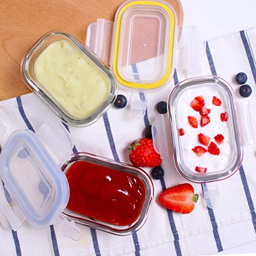 GENICOOK Borosilicate Glass Small Baby-Size Meal and Food Storage Containers, Rectangular Shape - 6 pc Set (3 Containers - 3 Matching Lids)