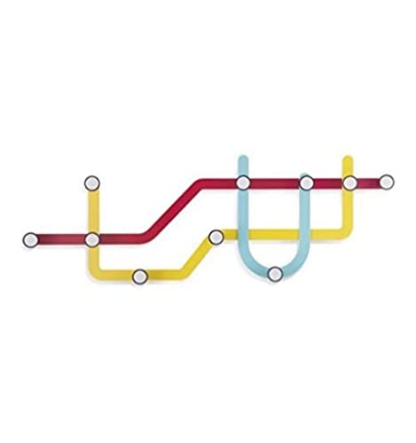 Umbra Subway Wall Hook - Multicolored Modern Public Transit Maps Shape Coated Steel 10-Hooks Wall Hanger - Easy To Mount, Perfect for Scarves, Coats in Entryway - Each Hook Holds Up to 5 lbs