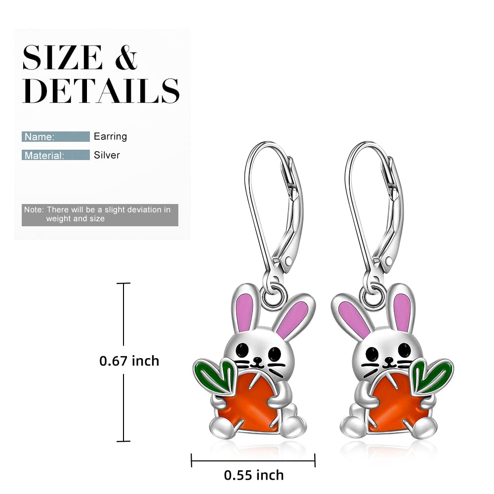 Bunny Earrings for Women Sterling Silver Easter Earrings Bunny Loves Carrot Rabbit Animal Easter Jewelry