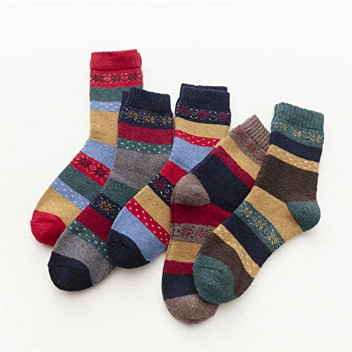 Bollsisrey 5 Pairs Socks Women's Autumn And Winter Thickened Mid Barrel Vintage Wind Wave Socks Mens Socks Shoe Size 13