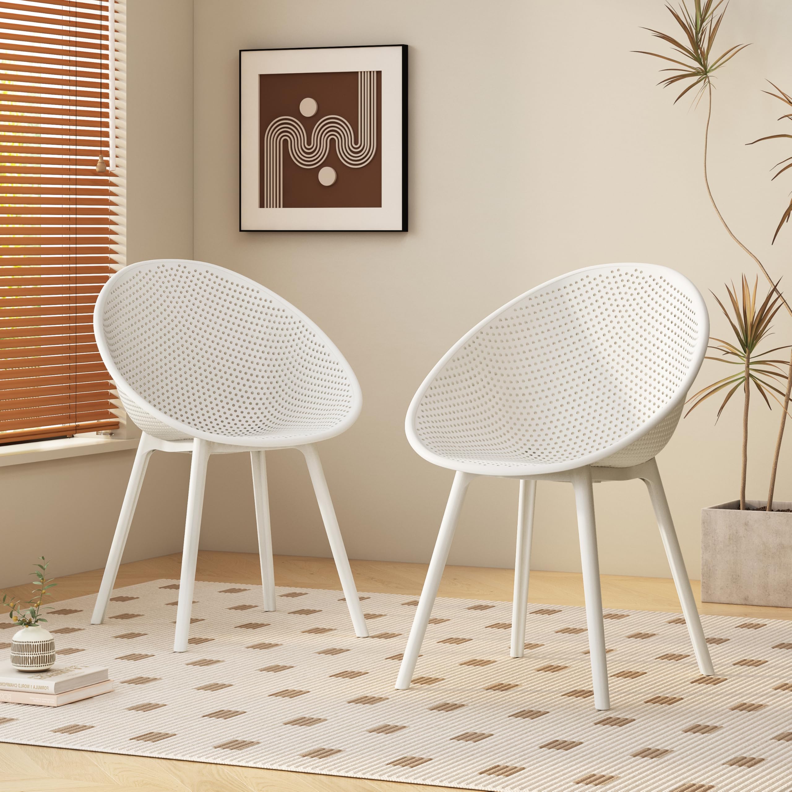 Christopher Knight Home White Lounge Chairs Set of 2 β Modern Accent Chairs-Resistant Patio Chairs with Mesh Design for Garden, Balcony, or Backyard β Sleek and Comfortable Seating for Outdoor Spaces