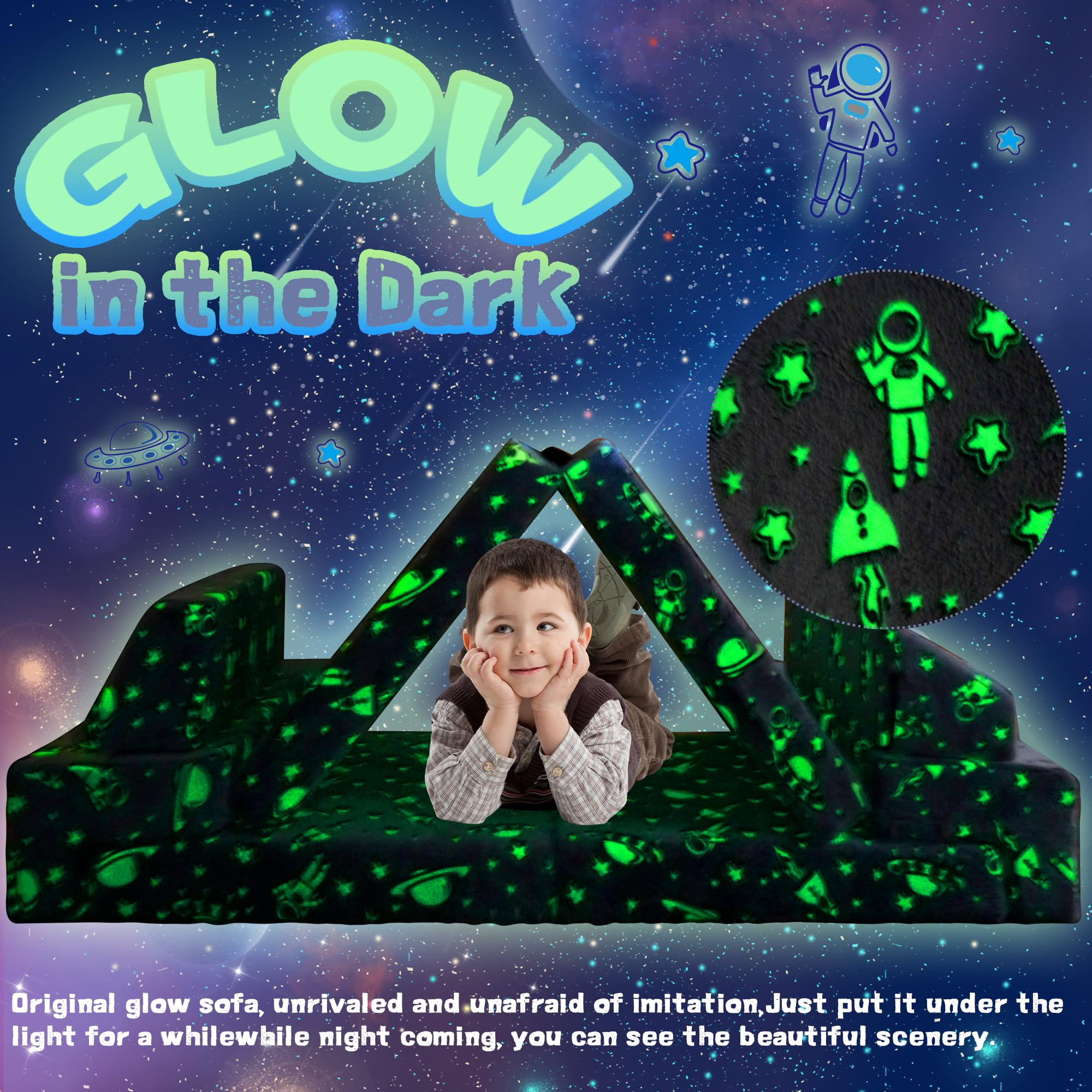 LFCREATOR Kids Play Couch, Modular Toddler Glow Sofa for Playroom Bedroom,Imaginative Convertible Play Couch for Boys Girls.Gift for Kids.Spaceman
