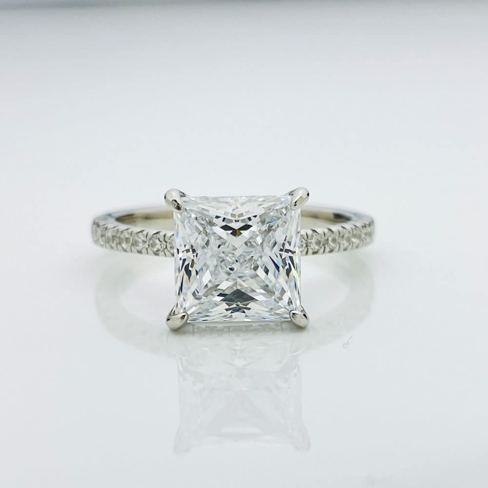 Bo.Dream Princess Cut Cubic Zirconia Engagement Rings for Women Platinum Plated Sterling Silver Promise Gift Size 5