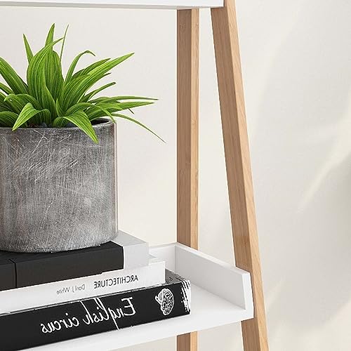 Heliosphere 4-Tier Ladder Bookcase with Solid Bamboo Frame, Versatile Wood Oxford βAβ Frame Ladder Display Bookcase with 4 Open Shelves, Display Bookshelf for Home Office Living Room (White2)
