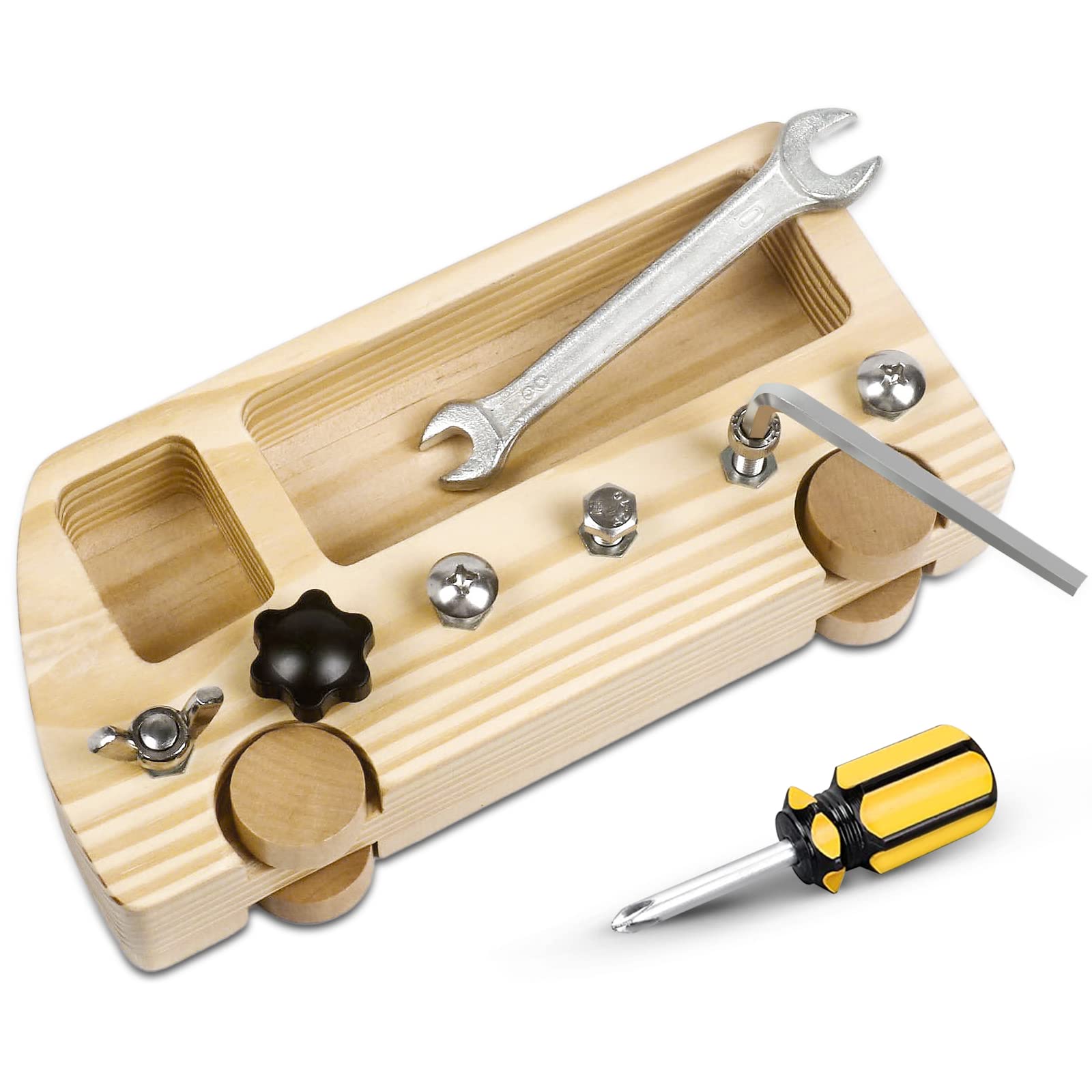 Kids Montessori Screwdriver Board Set, Wooden Toddler Real Tools Montessori Toys Preschool Toys Fine Motor Skills Toys for Kids Toddlers 3 4 5 Years Old