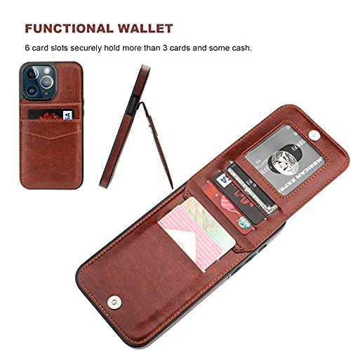 KIHUWEY Compatible with iPhone 13 Pro Max Case Wallet with Credit Card Holder, Premium Leather Magnetic Clasp Kickstand Heavy Duty Protective Cover for iPhone 13 Pro Max 6.7 Inch(Brown)