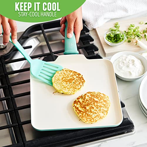 GreenLife Soft Grip Absolutely Toxin-Free Healthy Ceramic Nonstick Dishwasher/Oven Safe Stay Cool Handle Cookware Set, 4-Piece, Turquoise