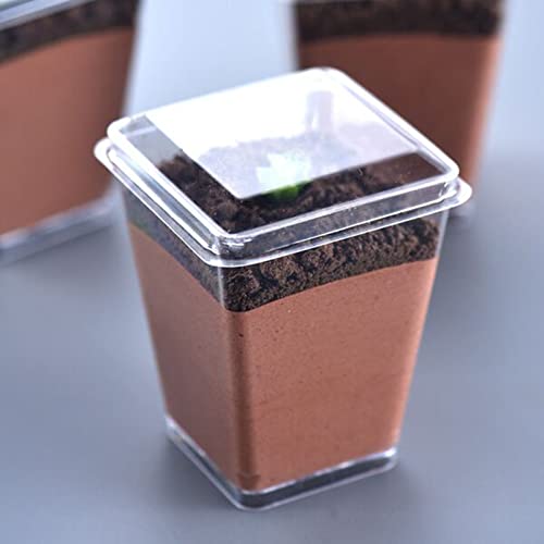 Tosnail 50 Pack 5 Oz Tall Square Clear Plastic Dessert Tumbler Cups with 50 Pieces Plastic Lids and 50 Pieces Plastic Tasting Spoons - Clear