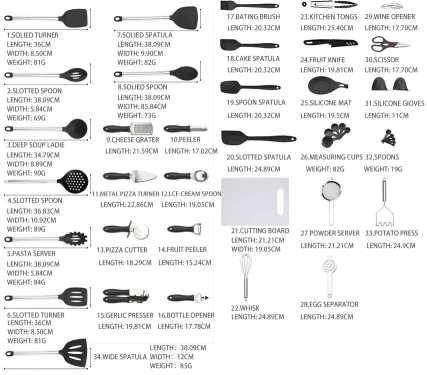 Black Nordic Style Aluminium Utensils Kit Cooking Accessories Portable Restaurant Home Non-stick Silicone Cooking Kitchen Utensils Set