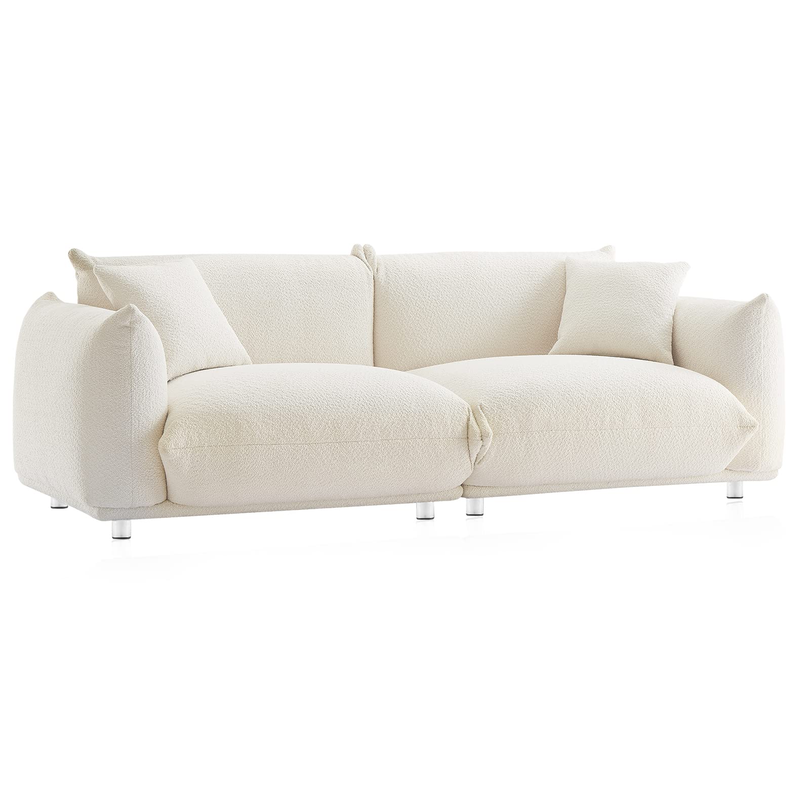 Hison Lambswool 3 Seat Cushion Couch 87'' Comfy Couch for Living Room Deep Seat Sofa with 2 Pillows (White)