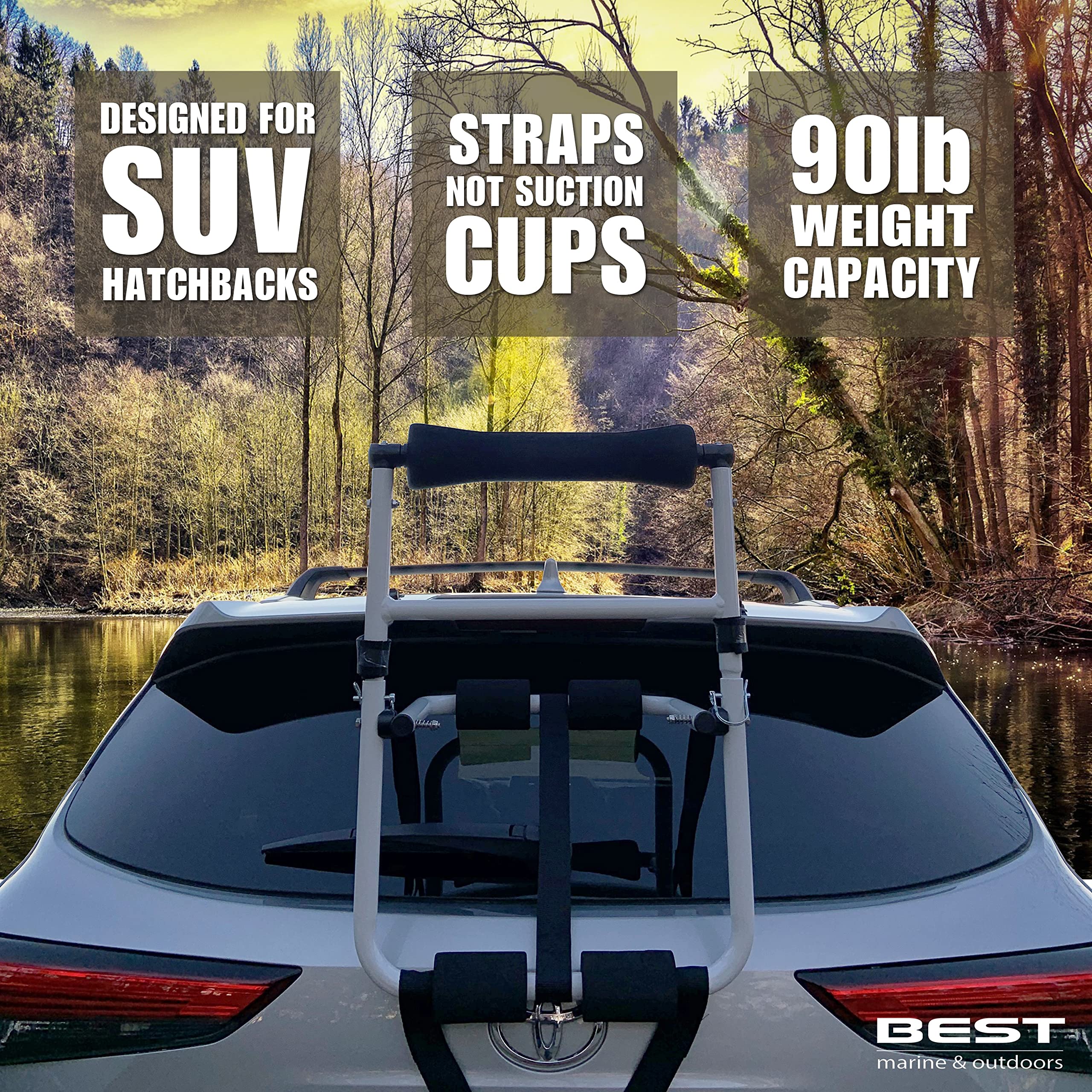 Best Marine Kayak Lift Assist | Kayak Roller Loader for SUV & Hatchbacks | Roof Rack Rollers with Straps | Easy to Load Kayaks, Canoes & SUP Paddle Boards | 90 Pound Weight Capacity