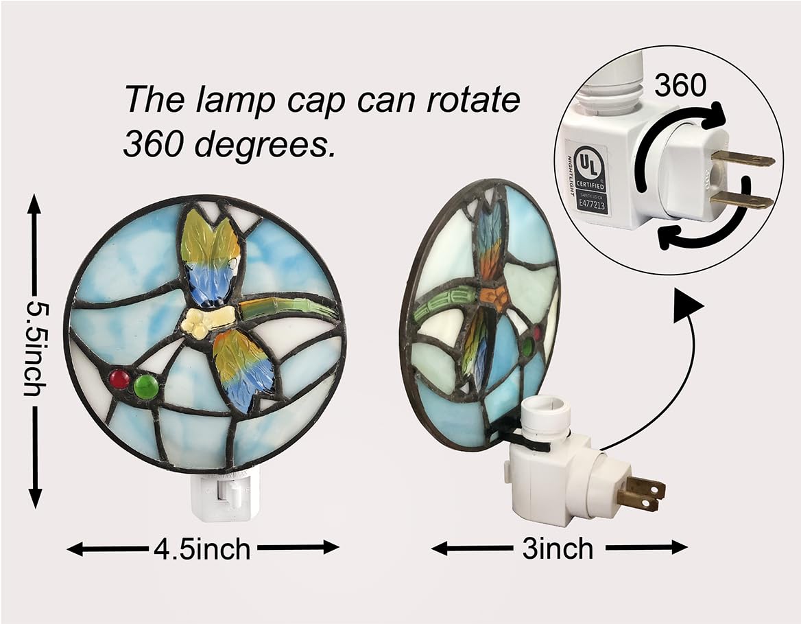 DUONAYU Stained Glass Dragonfly Night Light, Bedroom Bedside Night Light, Suitable for Living Room, Corridor, Children's Room,Night Light for Kids Plug into Wall.DYM9012