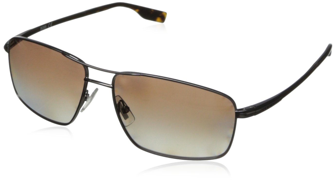 BOSS by Hugo Boss Sunglasses (Safilo Group) Men's 0580/P/S Rectangular Sunglasses, Dark Ruthenium & Brown Gradient Polarized, 59 mm
