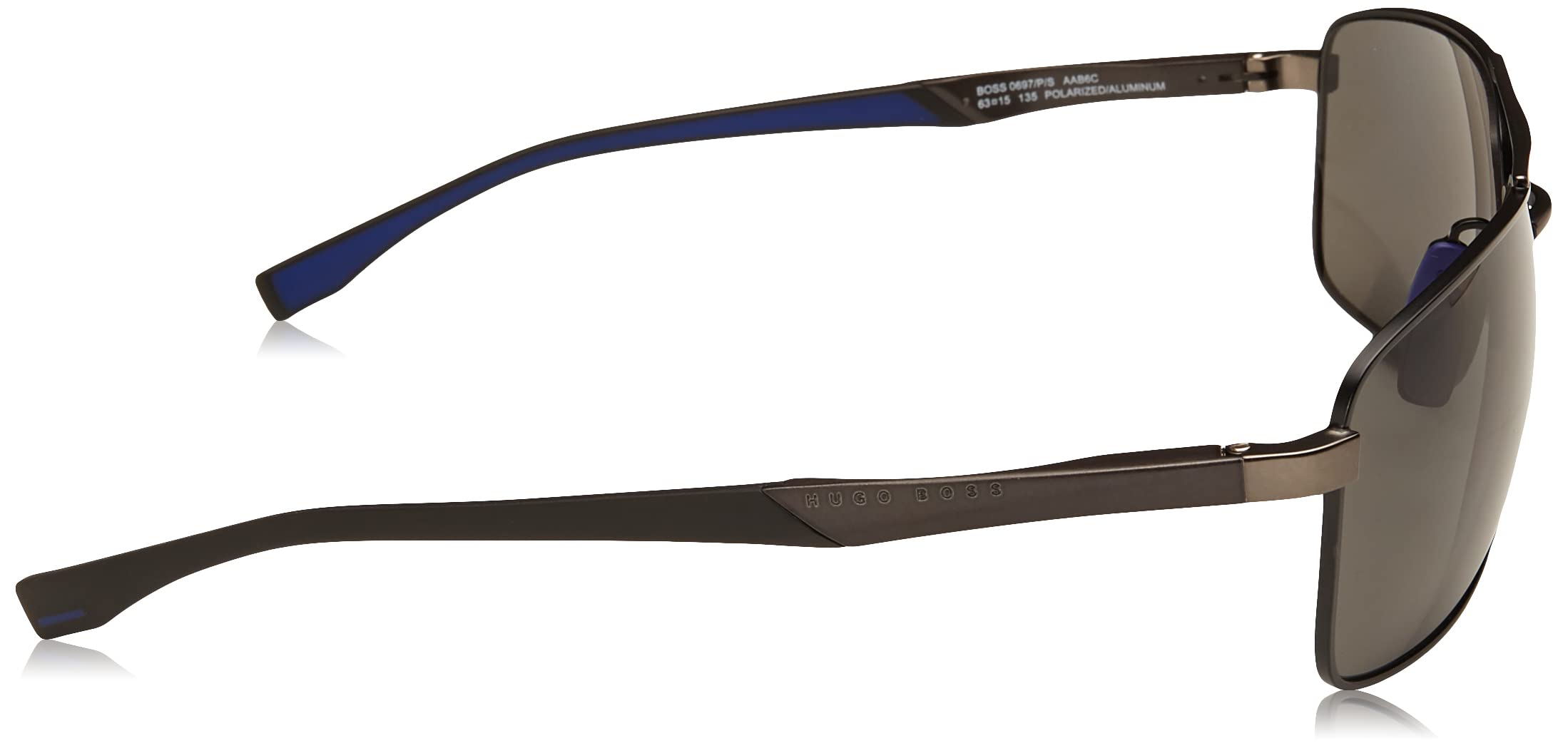 BOSS by Hugo Boss Men's 0697/P/S Rectangular Sunglasses, Black/Dark Ruthenium/Copper Sp, 63 mm