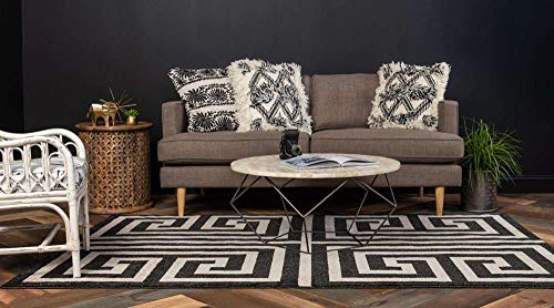 Unique Loom Athens Collection Classic Geometric Modern Border Design Area Rug, 9 ft x 12 ft, Black/Beige