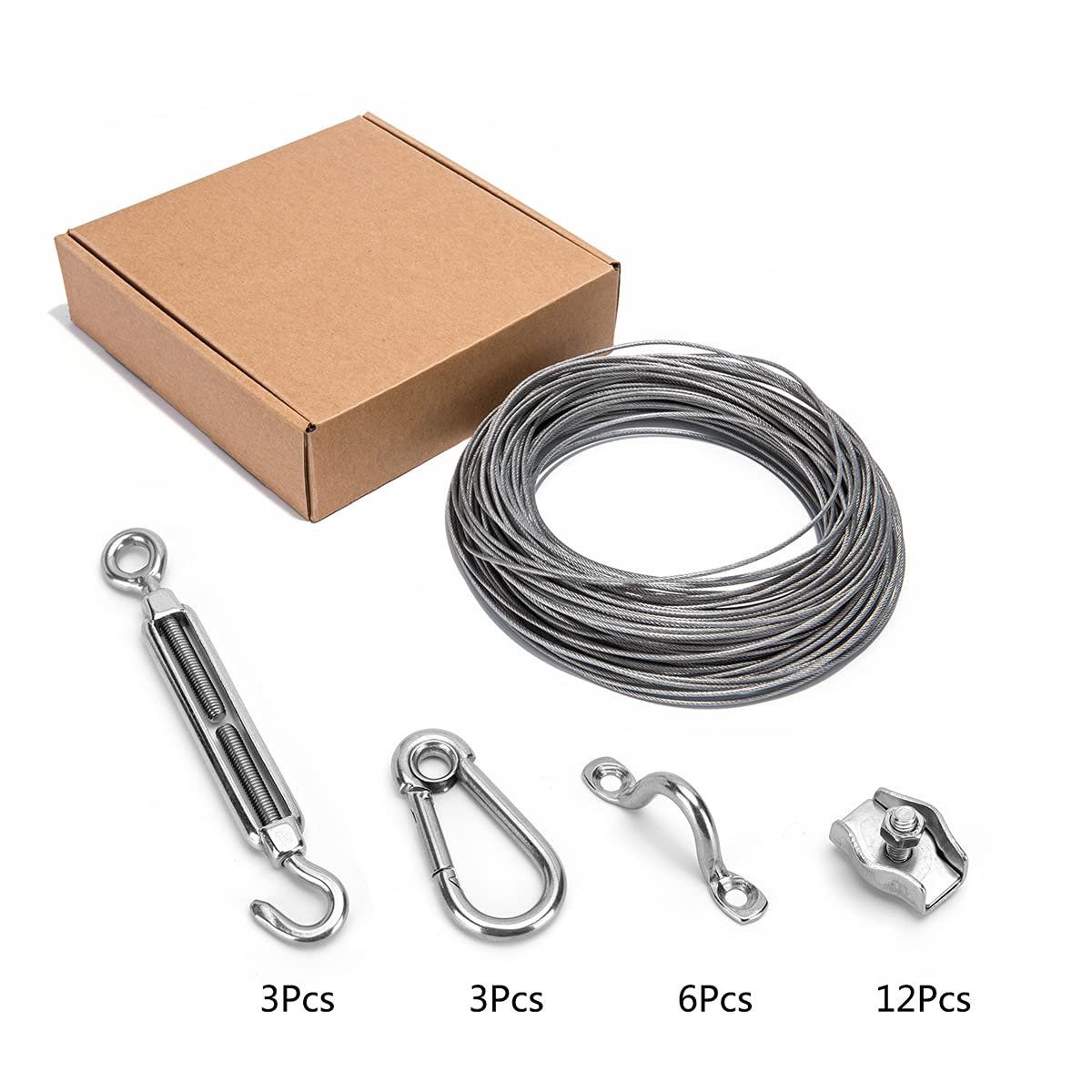 Litcher Globe String Light Suspension Kit, Outdoor Light Guide Wire, Vinyl Coated Stainless Steel Steel Cable,Include 150fts Transparent PVC and 304 Stainless Steel Wire Cable, Turnbuckle and Hooks