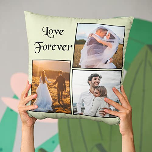Personalized Pillow w Photos Collage - Customized Pillowcase with 3 Pictures and Text - Custom Birthday Wedding Gift for Couple Family Friend - 18x18