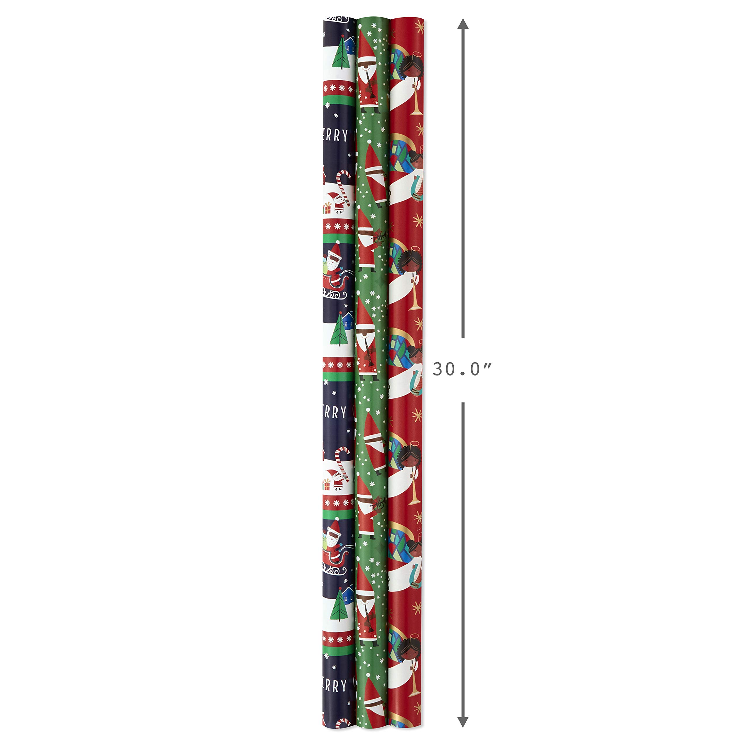 Hallmark Tri Pack IOP Mahogany Roll Wrap, Pack of 3, Jazzy Santa, 3 Pack