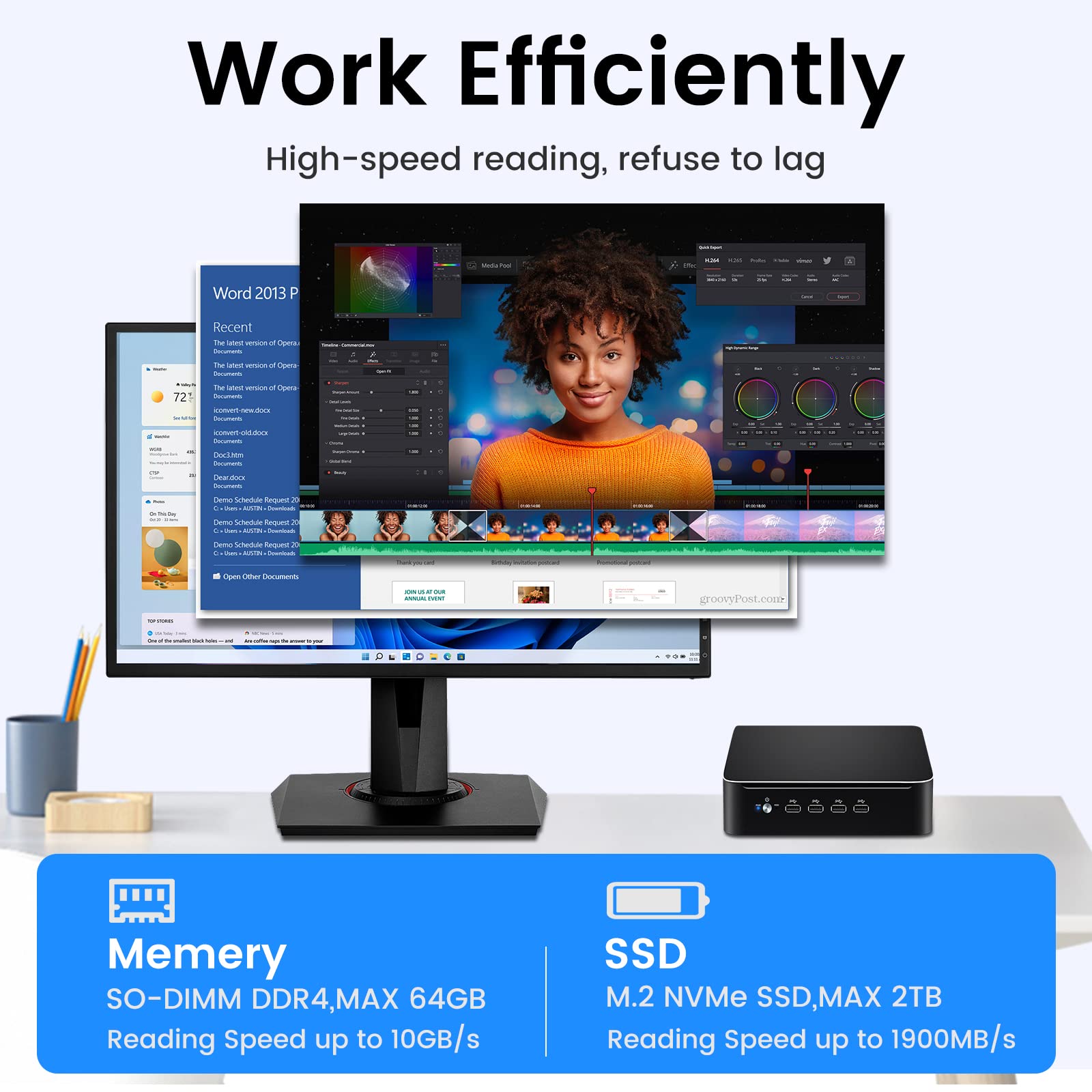 BOESIIPC Mini Desktop PC, Mini Computer Core i9-9880H Windows 11 Pro, 32G DDR4 RAM 1T NVME M.2 SSD, 4K HDMI, USB3.0, COM, 2.4G/5.0G WiFi, BT4.0 LAN for Business Home Education Office