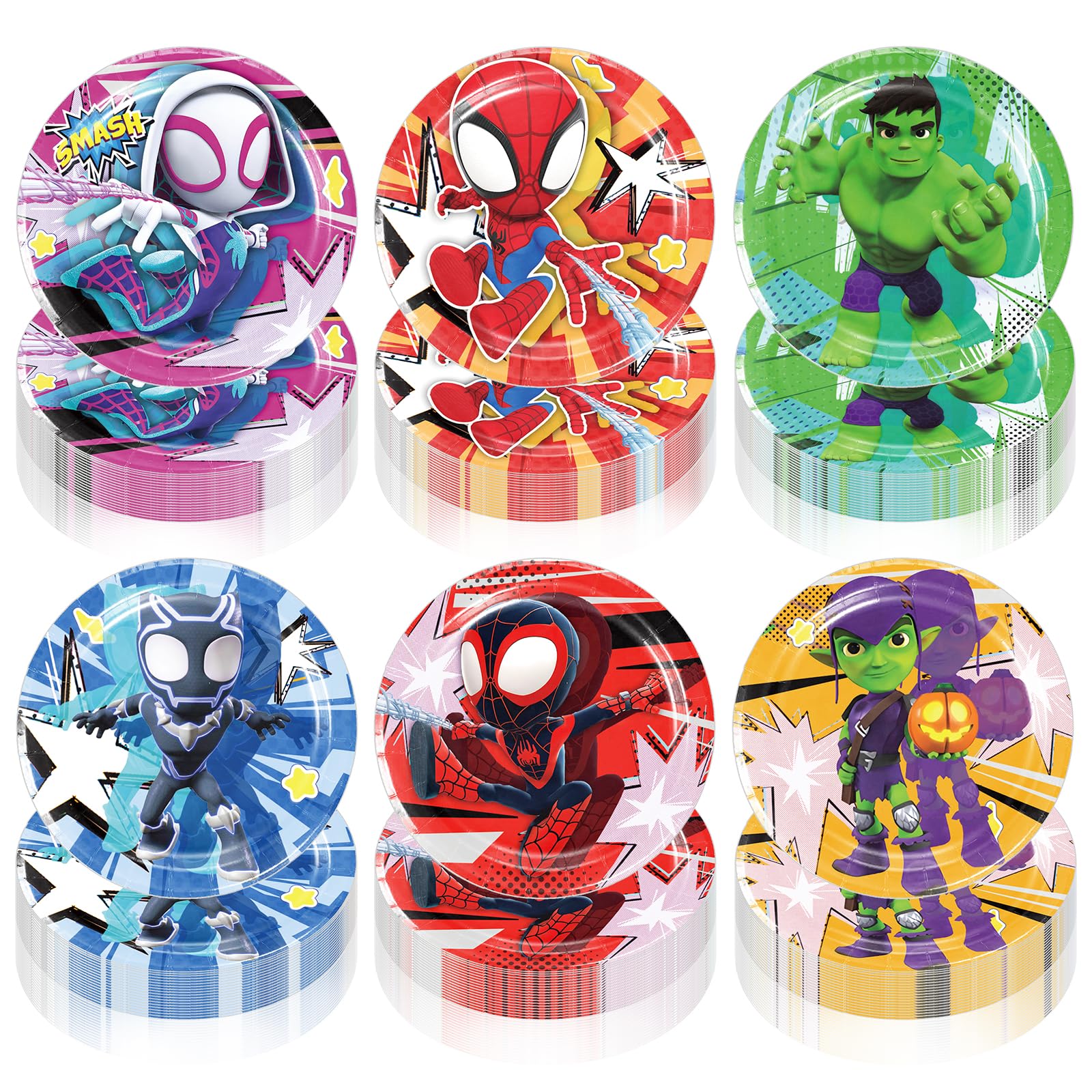 Gkszajo 60 Pcs Spider Party Plates, Disposable Paper Plate, Spider Birthday Party Supplies, 7 Inches