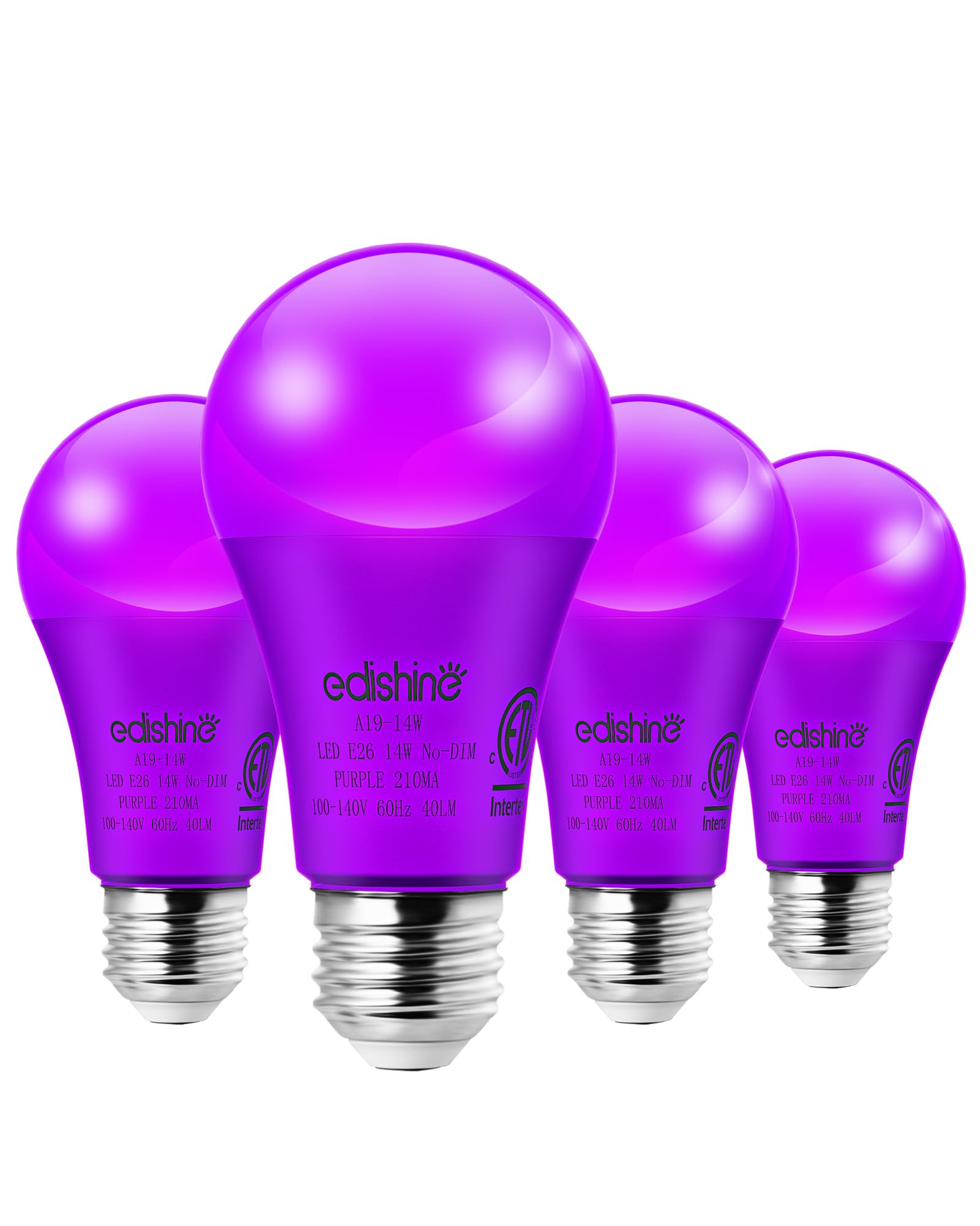 EDISHINE Christmas Purple LED Light Bulbs, 14W Purple Bulb Equivalent 100W Colored Light Bulb, E26 Base A19 Light Bulbs for Christmas Decoration, Holiday Lighting, Porch Patio, 4 Pack