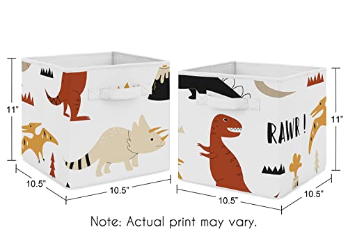 Sweet Jojo Designs Mod Dino Foldable Fabric Storage Cube Bins Boxes Organizer Toys Kids Baby Children - Set of 2 - Orange Tan Rust Taupe Mustard Yellow Beige Brown Black Modern Dinosaur Boho Dinosaurs