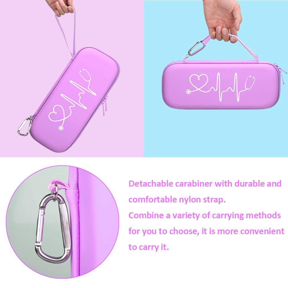 BOVKE Stethoscope Portable Case Replacement for 3M Classic III, Lightweight II S.E, Cardiology IV, MDF Acoustica Deluxe Stethoscopes - Extra Room fits Nurse Accessories Penlight EMT Scissors, Purple