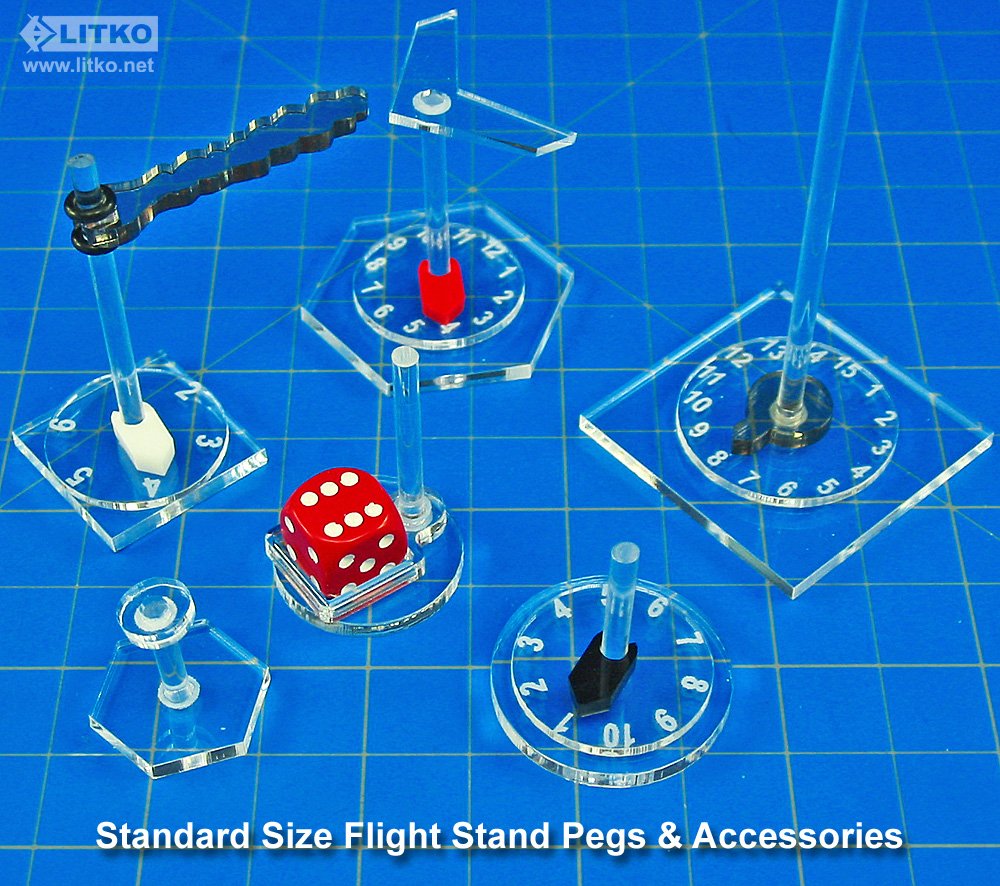 LITKO 27mm Circular Flight Stand Kit | Compatible with Star Wars: Legion | 3mm Clear with 1.25 inch Peg | 10 Pack