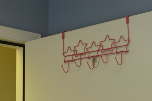 Southern Homewares Over The Door 5 Hanger Hooks Storage Organizer Rack, Pink Stars