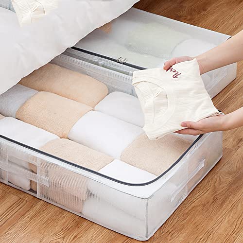 eYourlife2012 2 Packs Under Bed Dormitory Quilt Clothes Storage Box Organizer Transparent Flat Stackable Foldable Visible PVC Mesh with Steel Frame Storage Boxes Organizers