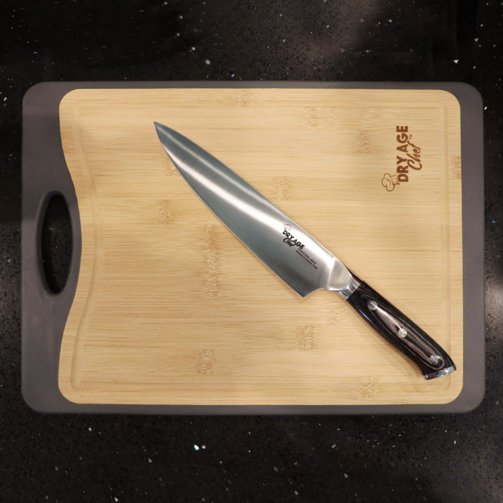 Dry Age Chef German Stainless Steel Chef/Butcher Knife & Hybrid Cutting Board Combo