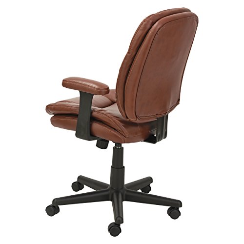 OIF Swivel/Tilt Leather Task Chair, Fixed T-Bar Arms, Chestnut Brown