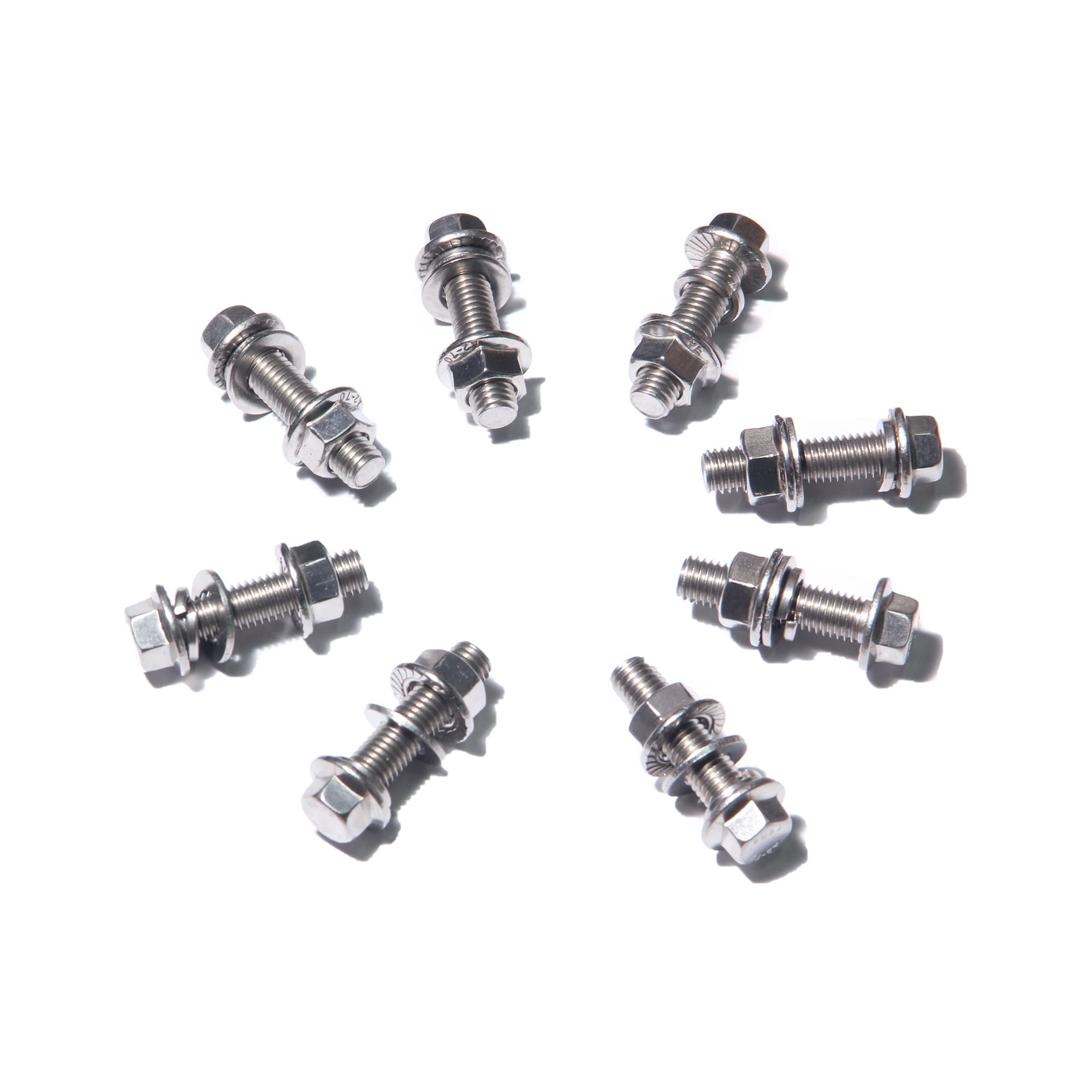 Needenr M8-1.25x45mm Flanged Hex Head Bolts,Stainless Steel 304 Flange Hexagon Bolt,Nuts,Flat & Lock Washers Kits Flange Hexagon Screws for Exhaust Manifold Hardware Kit