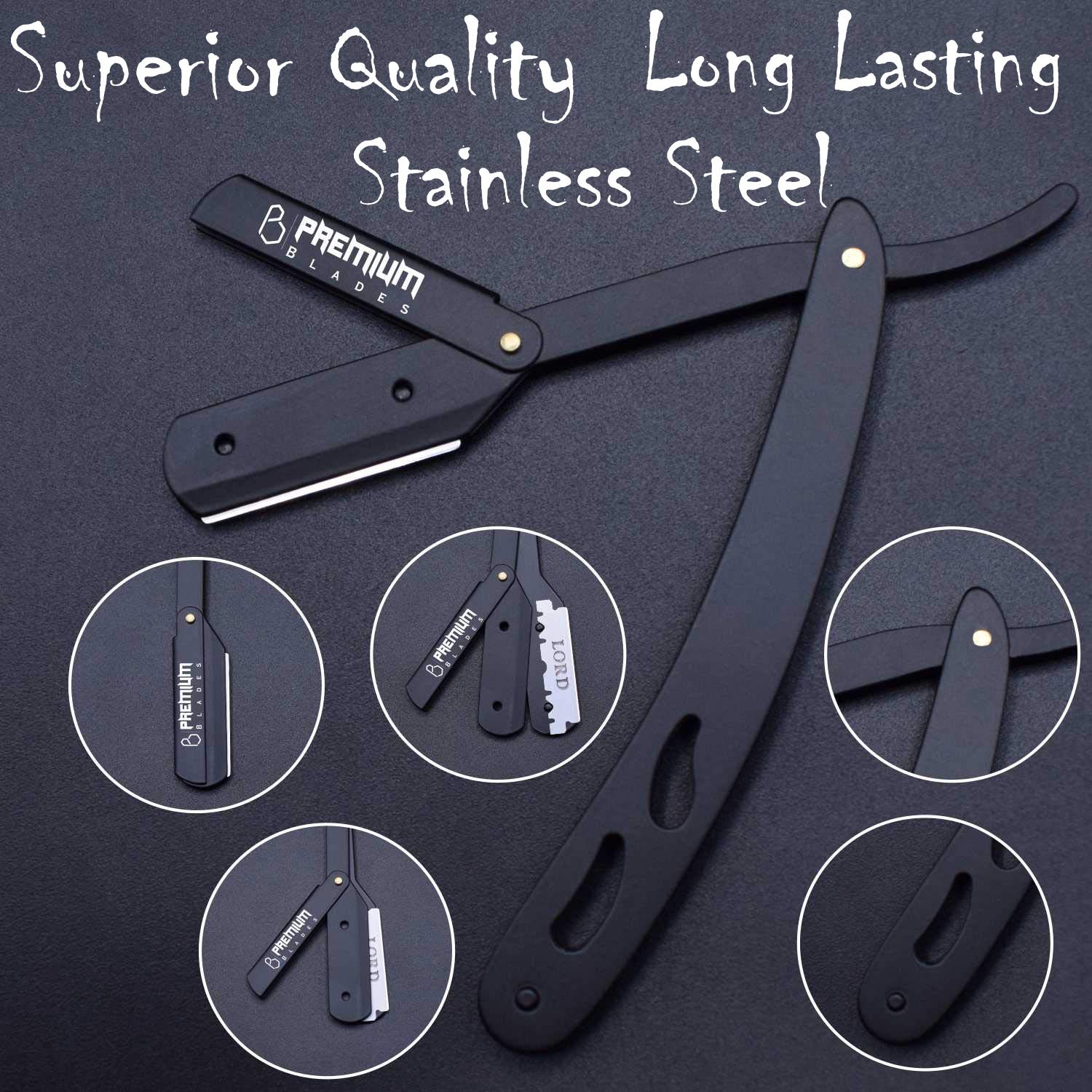 Black Petal Handle Barber Razor, Razor for men, Professional Changeable Half Blade Straight Edge Razor for men/women by "Premium Blades"
