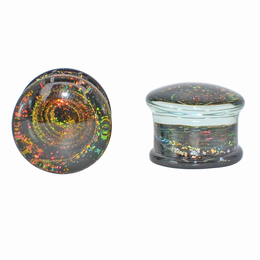 CHUANCI Pair Pyrex Glass Galaxy Ear Plug Inspiration Dezigns Double Flared Glass Plugs Gauges Multi Color Expander Body Piercing Jewelry (2G(6mm))