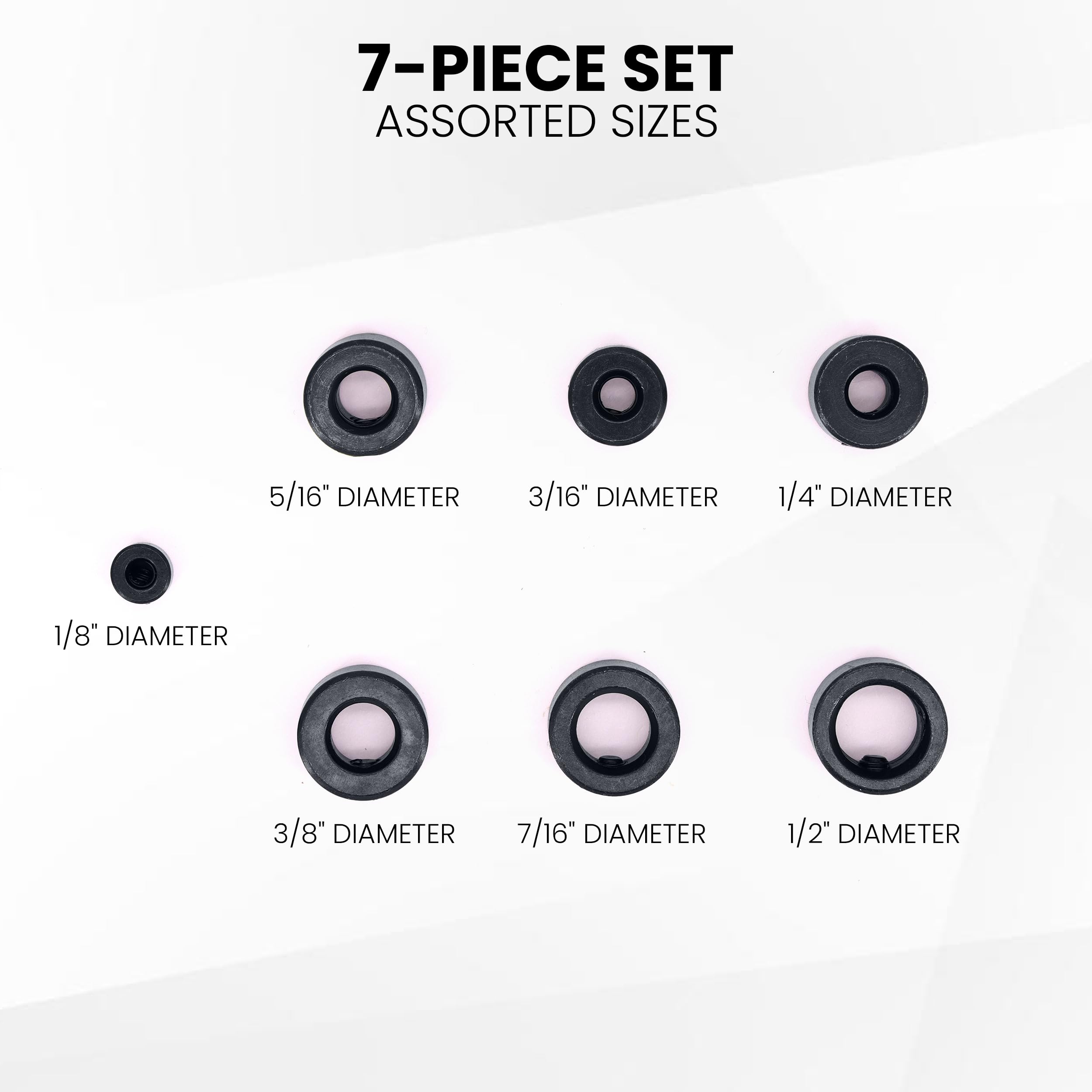 Drixet Drill Stop Bit Collar Set – Kit Includes: 1/8", 3/16”, 1/4”, 5/16”, 3/8”, 7/16” and 1/2-Inch with Allen Wrench to Tighten The Stops Set-Screws (7-Piece)
