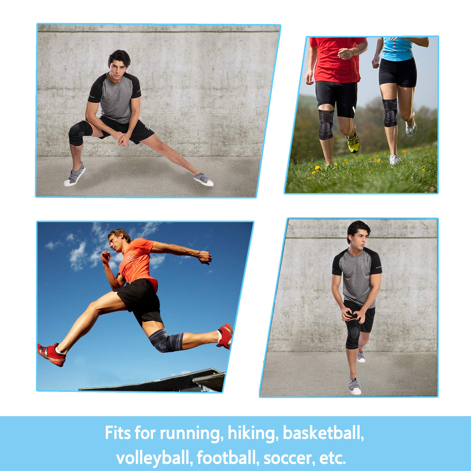 BERTER Knee Brace for Men Women - Compression Sleeve Non-Slip for Running, Hiking, Soccer, Basketball for Meniscus Tear Arthritis ACL Single Wrap (Update Compression Straps Version, X-Large)