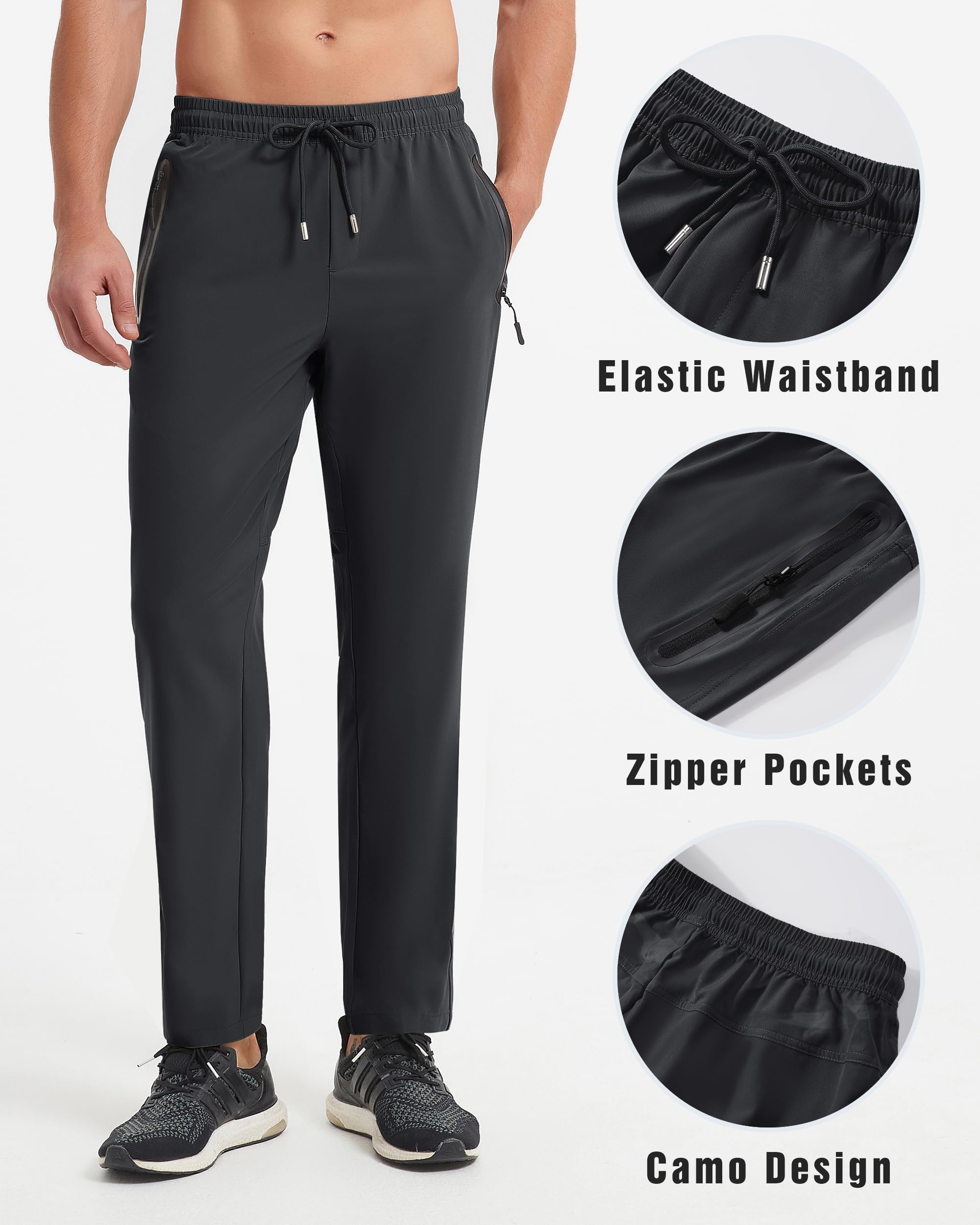 BIYLACLESEN Sweatpants for Men Joggers with Pockets Track Athletic Workout Pants Lightweight Quick Dry Fit Pants Waterproof Hiking Pants Black 34