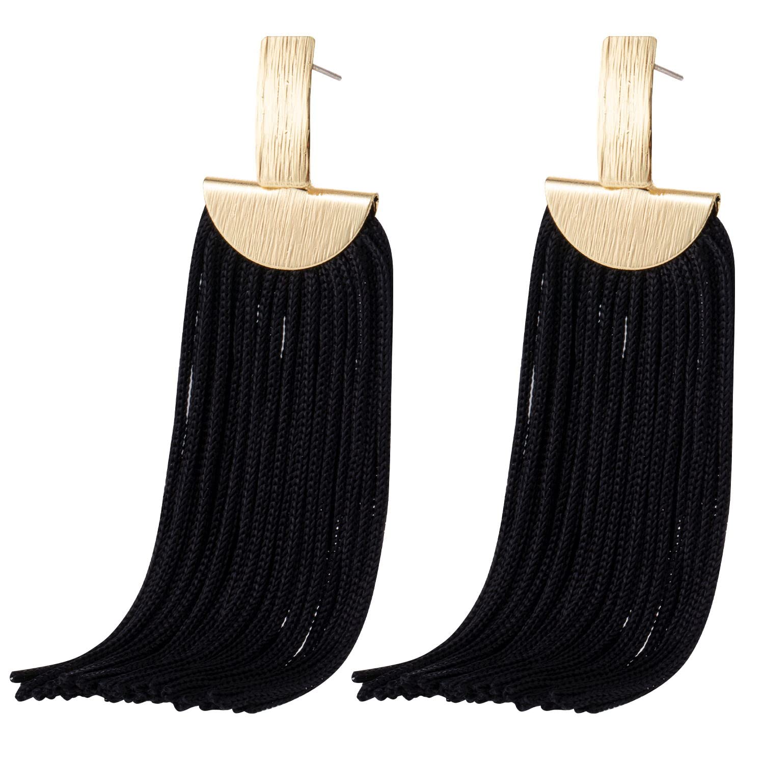 Boho Silky Thread Fringe Earrings - Statement Long Tassel Earrings - Lightweight Tassel Dangle Earrings for Women (red)