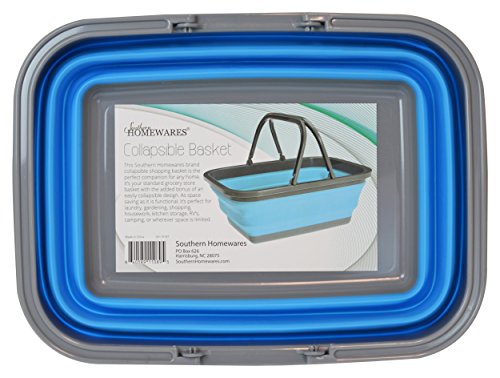 Southern Homewares Collapsible Silicone Market Shopping Basket Tote with Handles, Blue - SH-10187