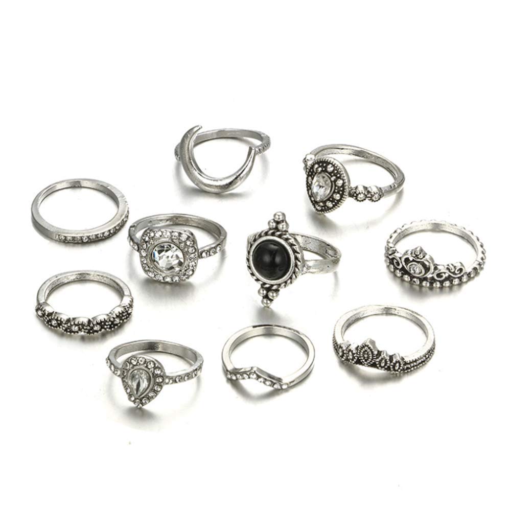 BERYUAN Rings Black Rings Goth Rings for Women Rings Womens Rings Cute Rings Stackable Rings Set(12Pcs(Rings Size 3.5,4,5,5.5,6,6.5)